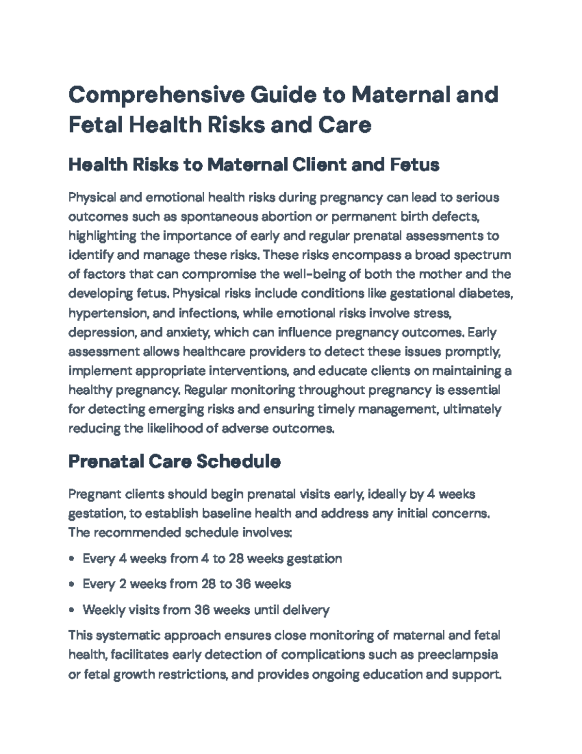 Comprehensive Guide to Maternal & Fetal Health Risks and Care - Studocu