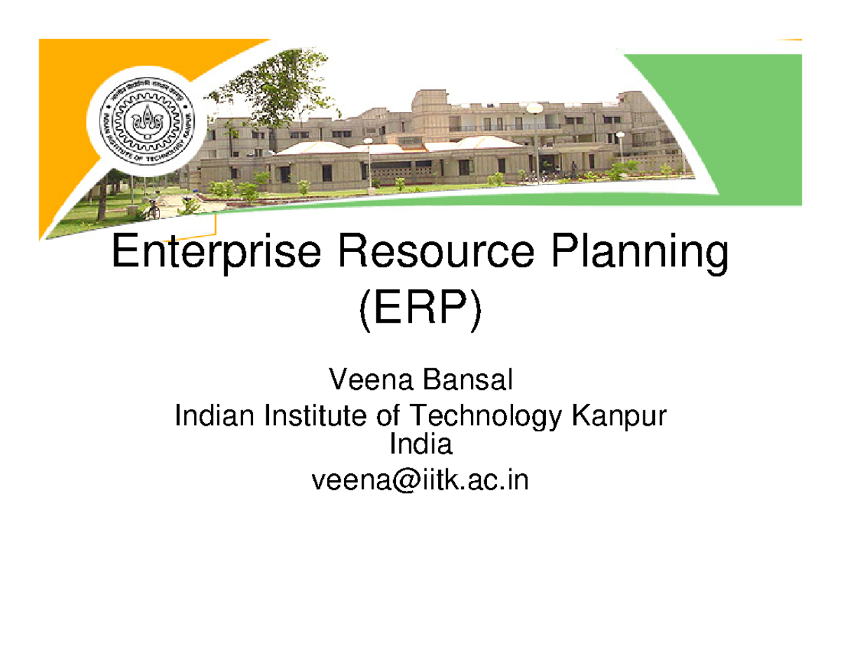 ERP Overview and Benefits - Insights from IIT Kanpur Study - Studocu