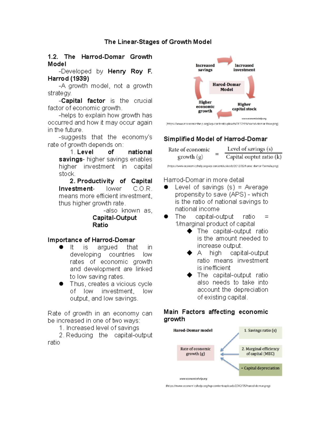 The Linear Stages of Growth Model - The Harrod-Domar Growth Model ...