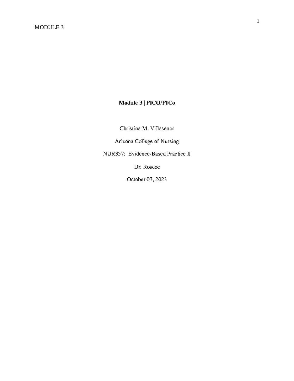 Module 3 PICO PICo - Assignments - MODULE 3 Module 3 | PICO/PICo ...