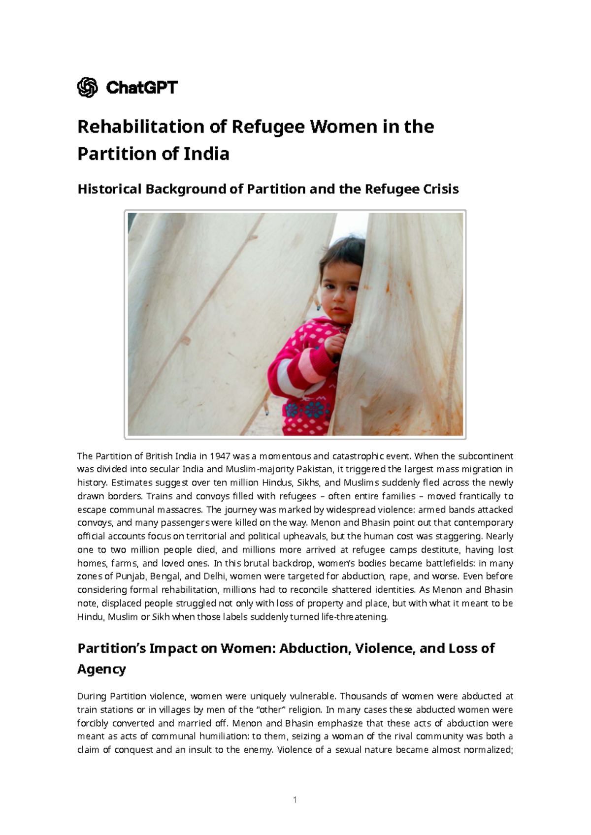 Rehabilitation of Refugee Women During India's 1947 Partition Crisis ...