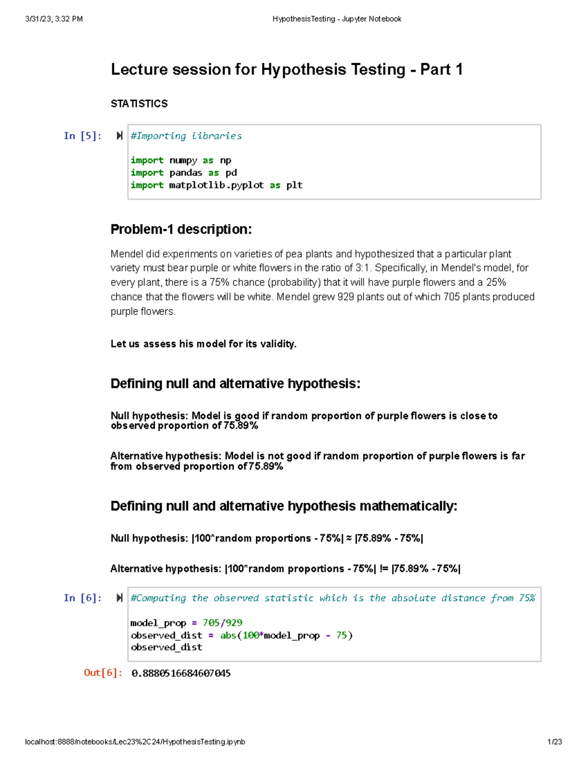 Hypothesis Testing Jupyter Notebook Lecture Session For Hypothesis Testing Part 1