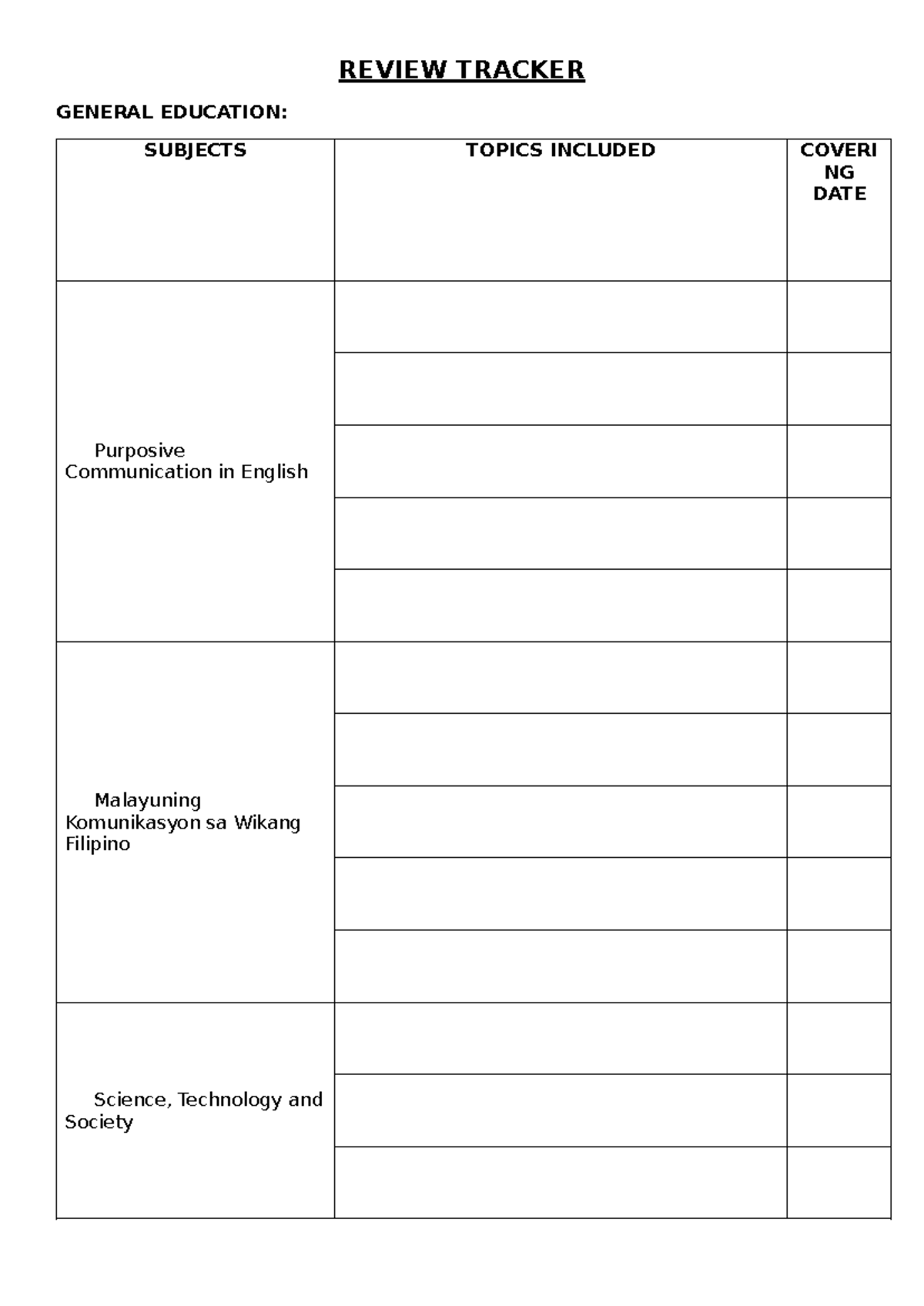 Review Tracker - Lecture Notes for General Education & English Major ...