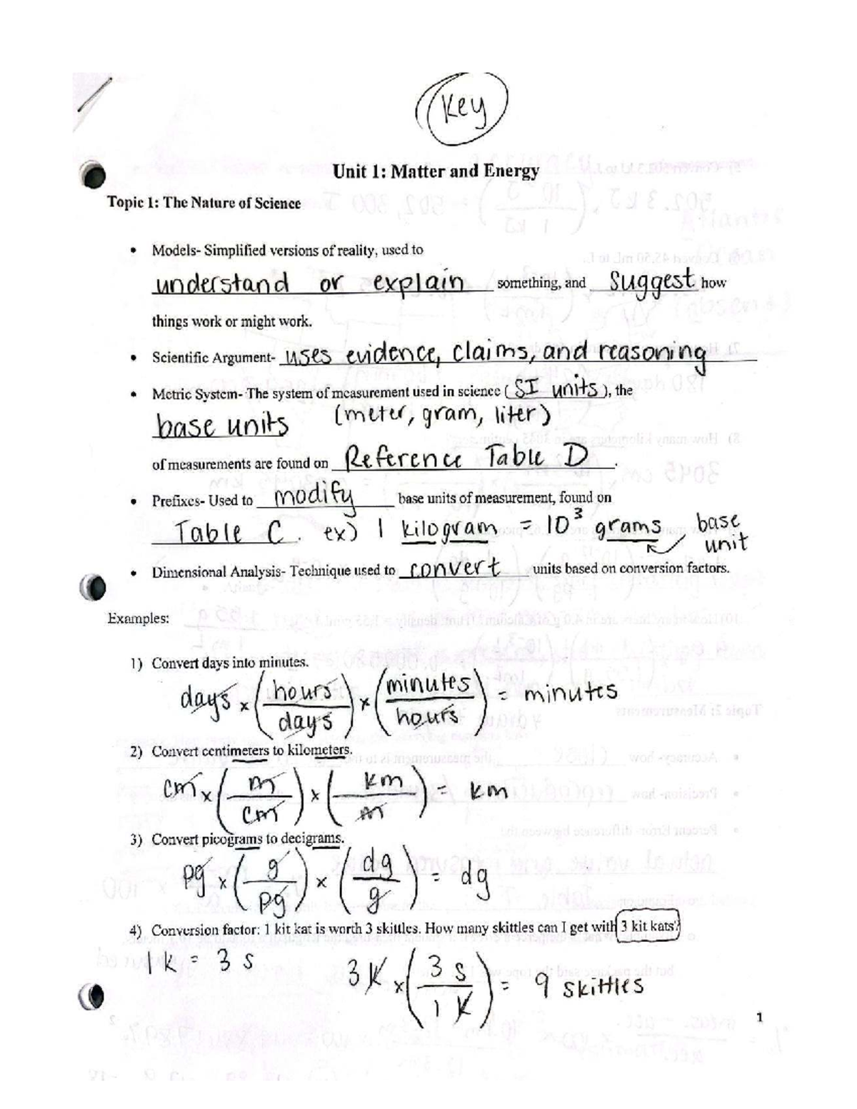 Unit 1: Matter and Energy Study Notes (Science 101) - Studocu