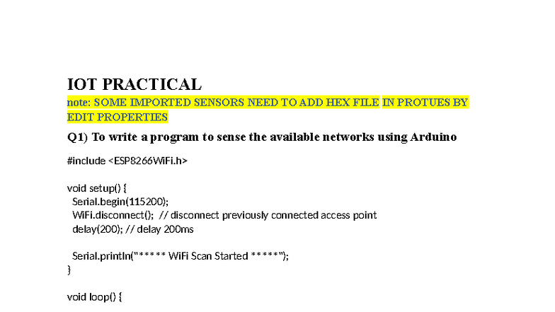 IOT Practical Notes: Sensor Interfacing & Arduino Programs - Studocu