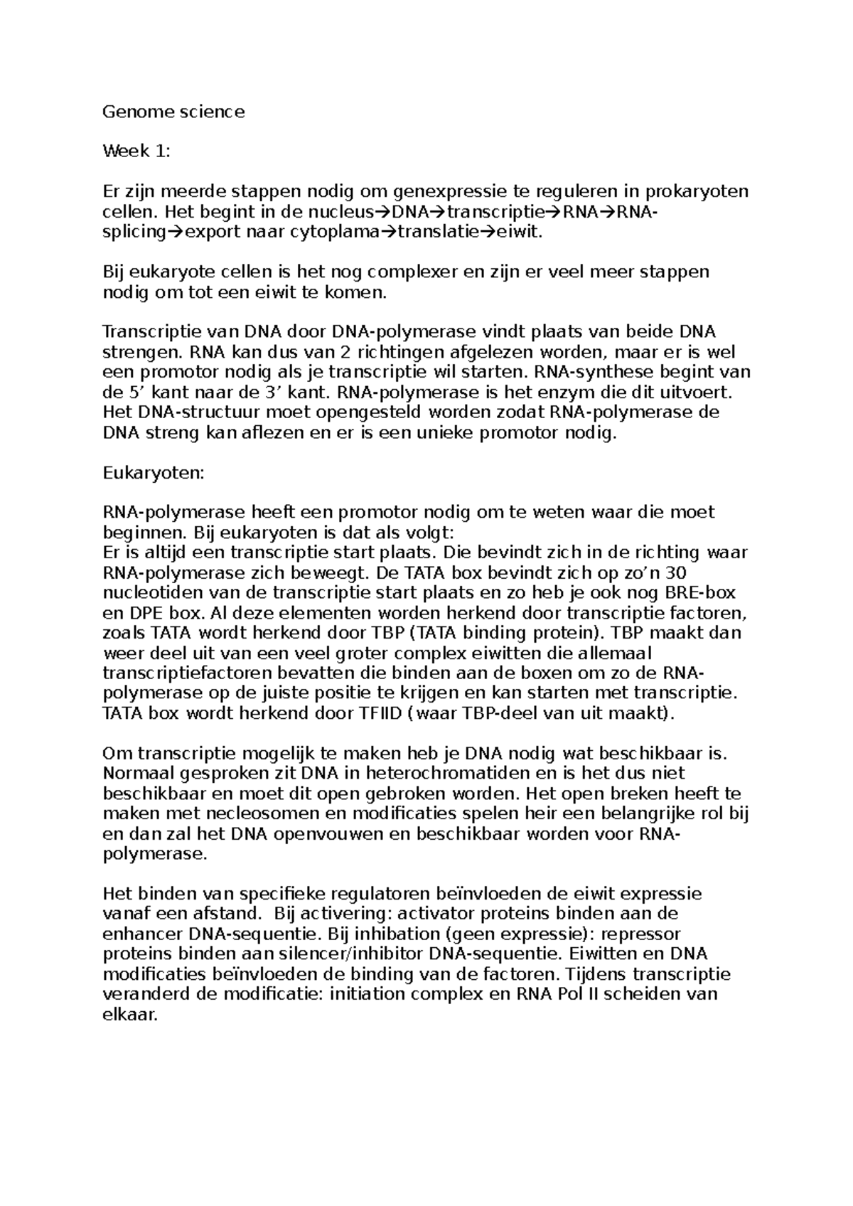 Genome Science (Week 1) - Regulatie van Genexpressie in Cellen ...