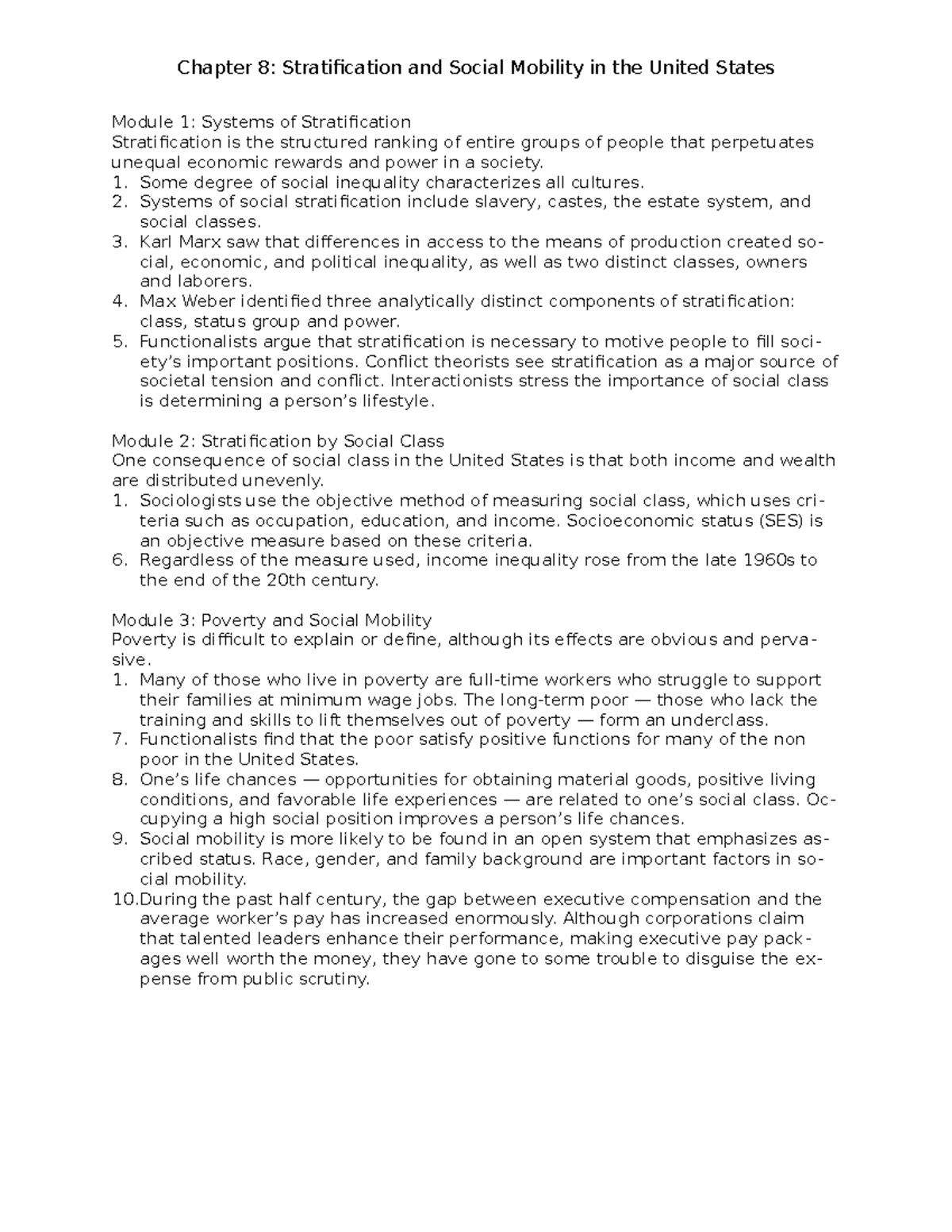 Chapter 8 Sociology - Lecture notes 8 - Chapter 8: Stratification and ...