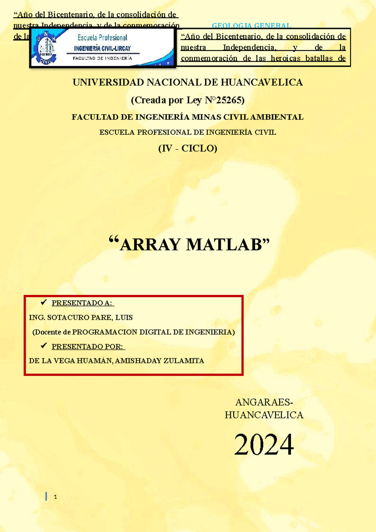 Informe de Geología General - Excursión a Lircay (IV Ciclo) - Studocu