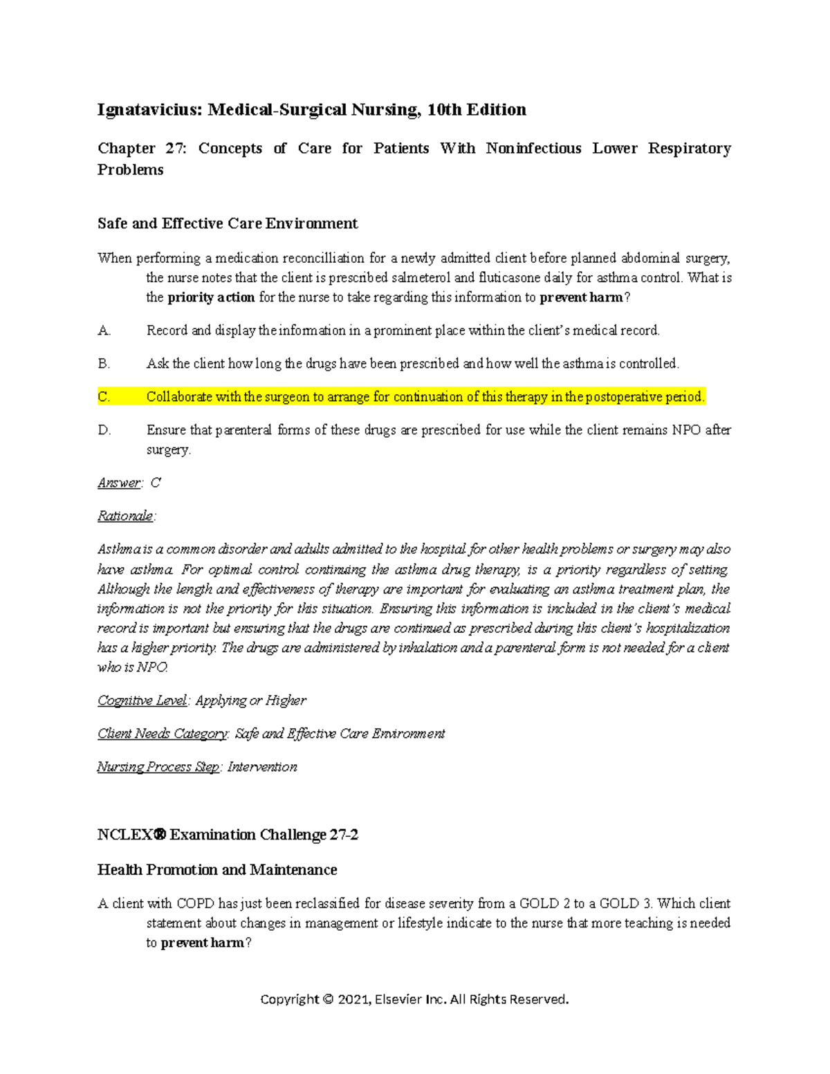Chapter 27 Concepts of Care for Noninfectious Lower Respiratory Issues ...