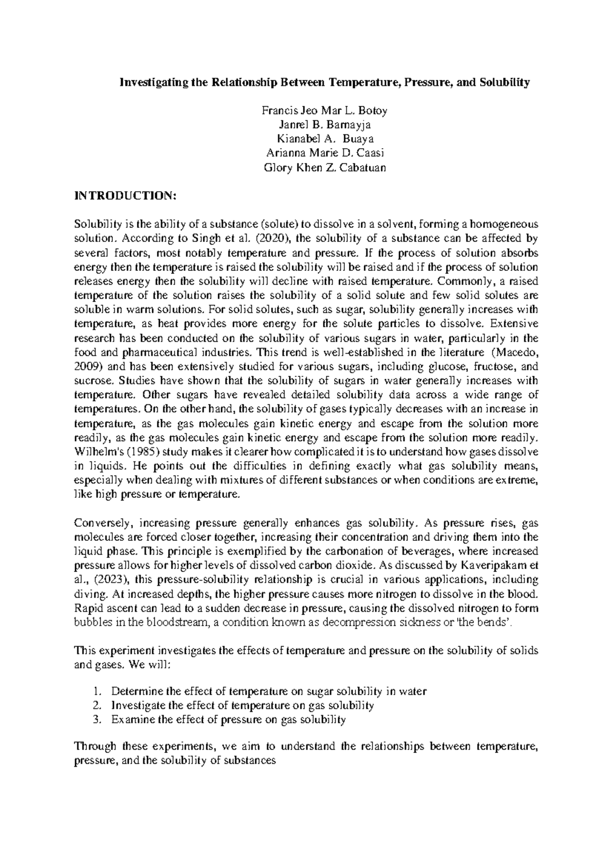 GSC 101: Effects of Temperature & Pressure on Solubility - Studocu