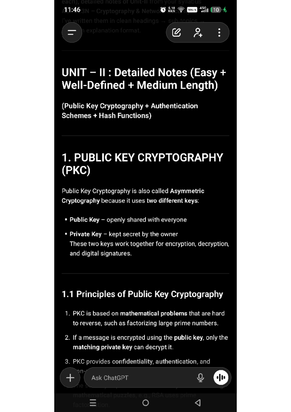 EACN 5.18 Unit II: Detailed Notes on Cryptography Concepts - Studocu