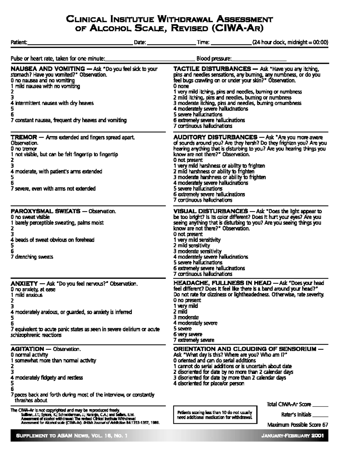 CIWA-Ar Scale - CIWA scoring and how to use in real life - CLINICAL ...