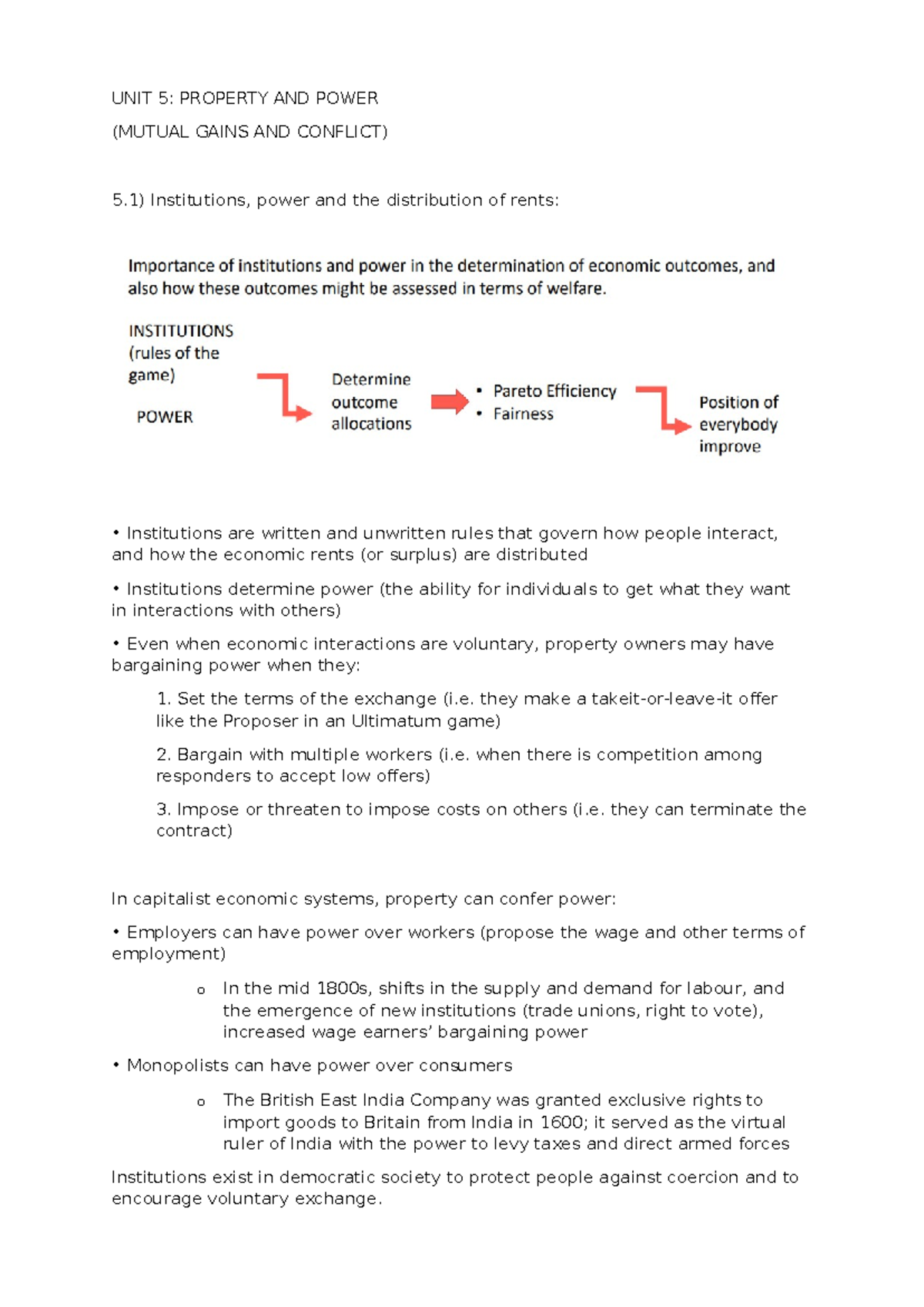 Unit 5 Summary Notes - UNIT 5: PROPERTY AND POWER (MUTUAL GAINS AND ...