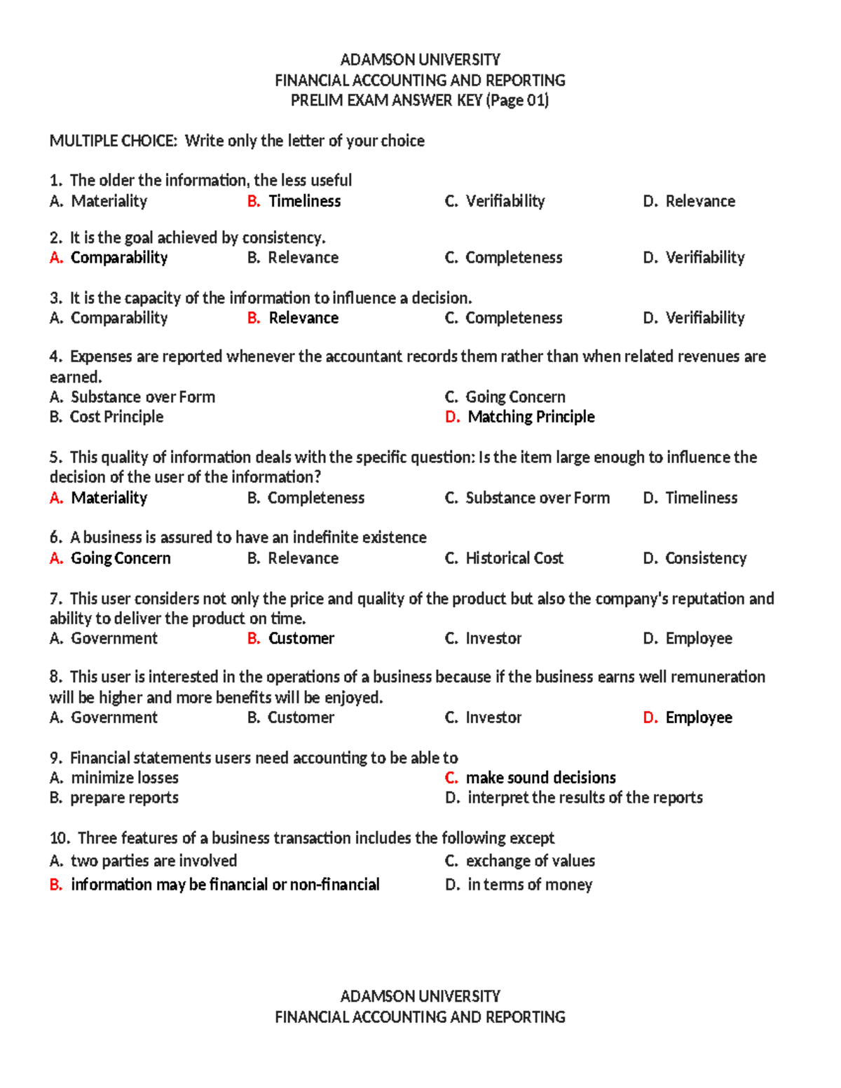ADAMSON UNIVERSITY FINANCIAL ACCOUNTING AND REPORTING PRELIM EXAM ...