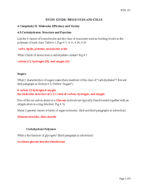 Biomolecules of Cells Assignment - BIOL 101 BIOMOLECULES OF CELLS ...
