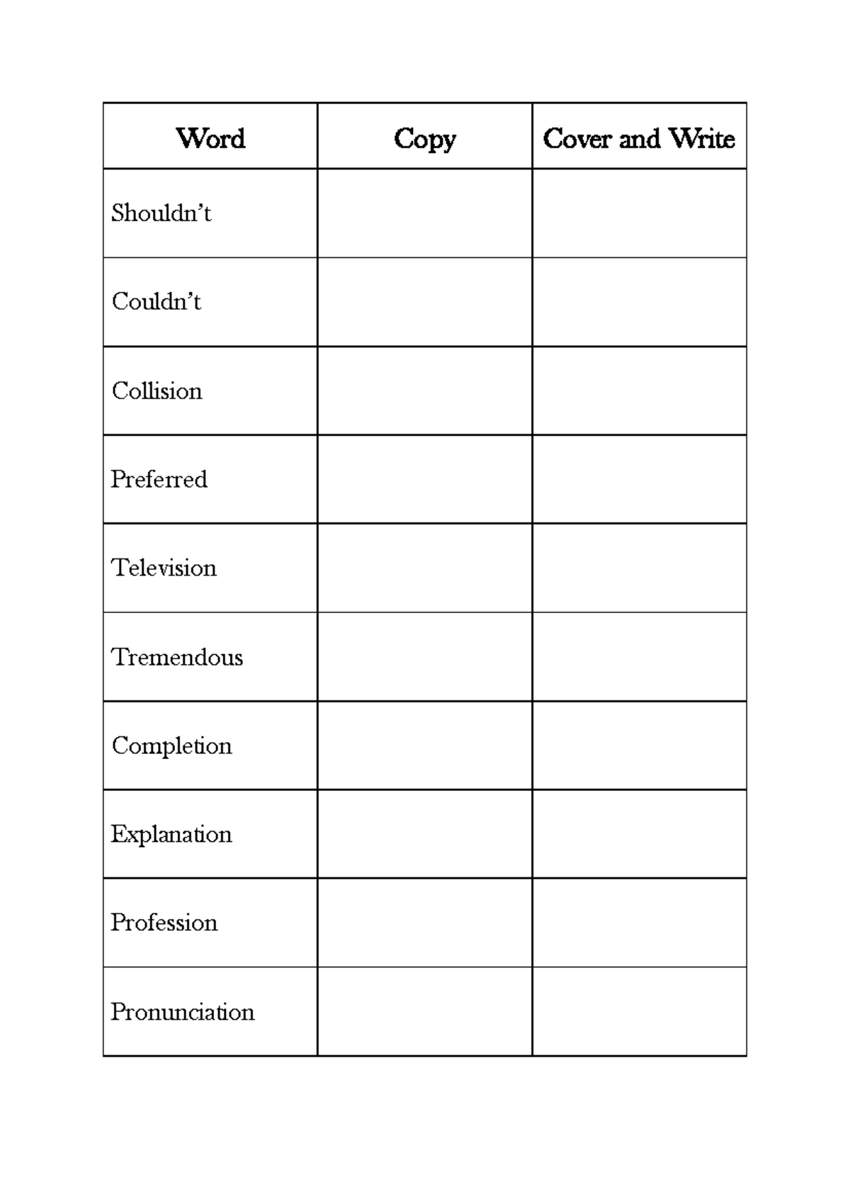 Spelling Sheet (EASY): Word Definitions and Usage - Studocu