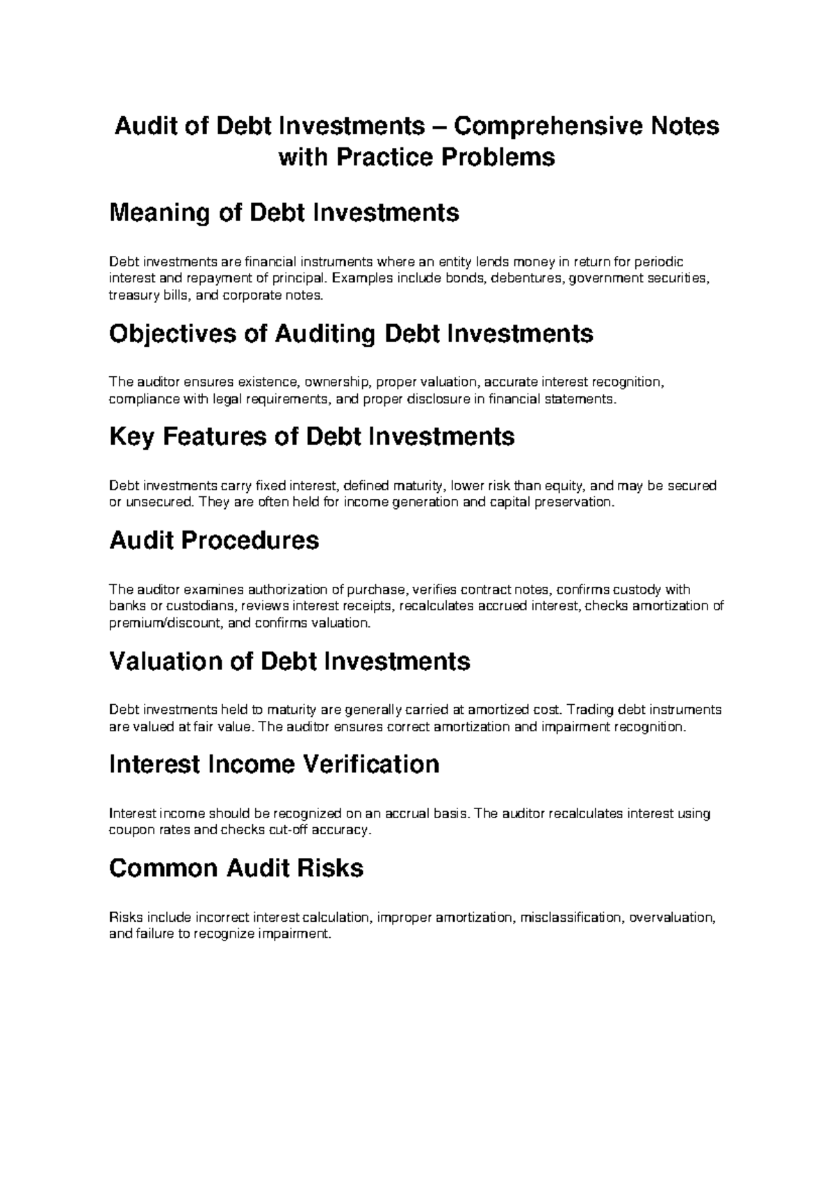 Audit of Debt Investments: Comprehensive Notes & Practice Problems ...