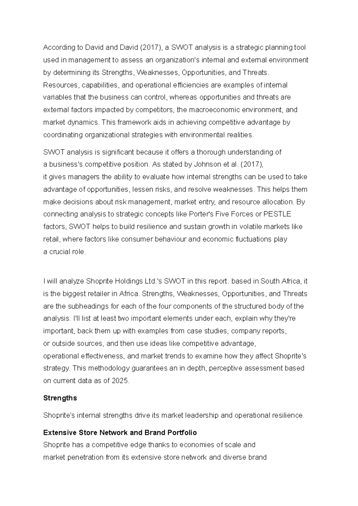 MAN304 Assignment: SWOT Analysis of Shoprite Holdings (2025) - Studocu