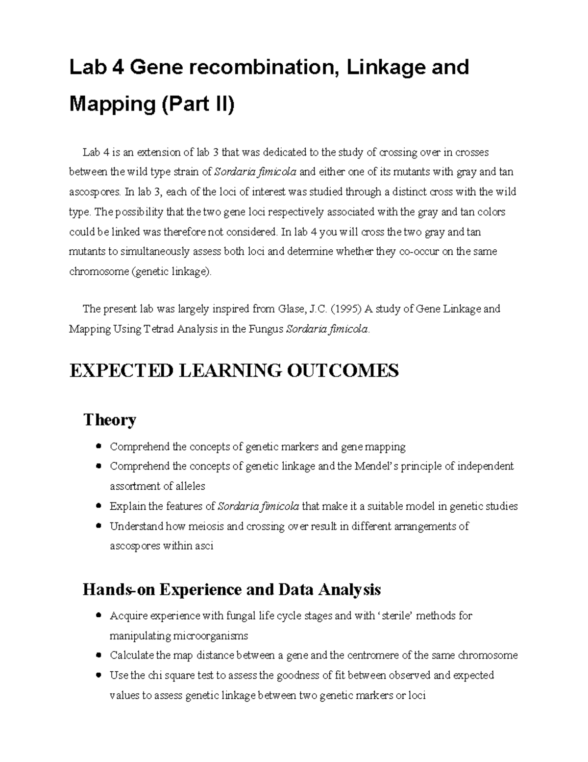 Lab 4 Procedure: Gene Recombination, Linkage and Mapping (Part II ...