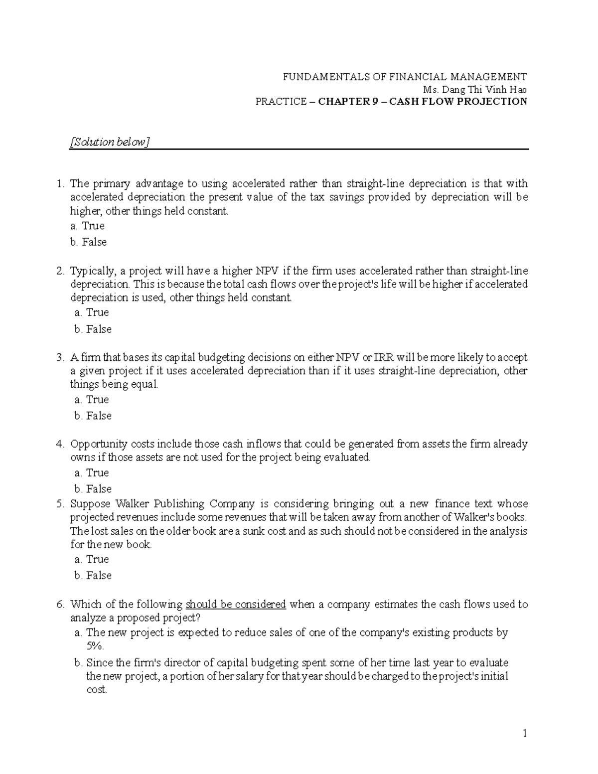 FUNDAMENTALS OF FINANCIAL MANAGEMENT: PRACTICE CHAPTER 9 CASH FLOW ...