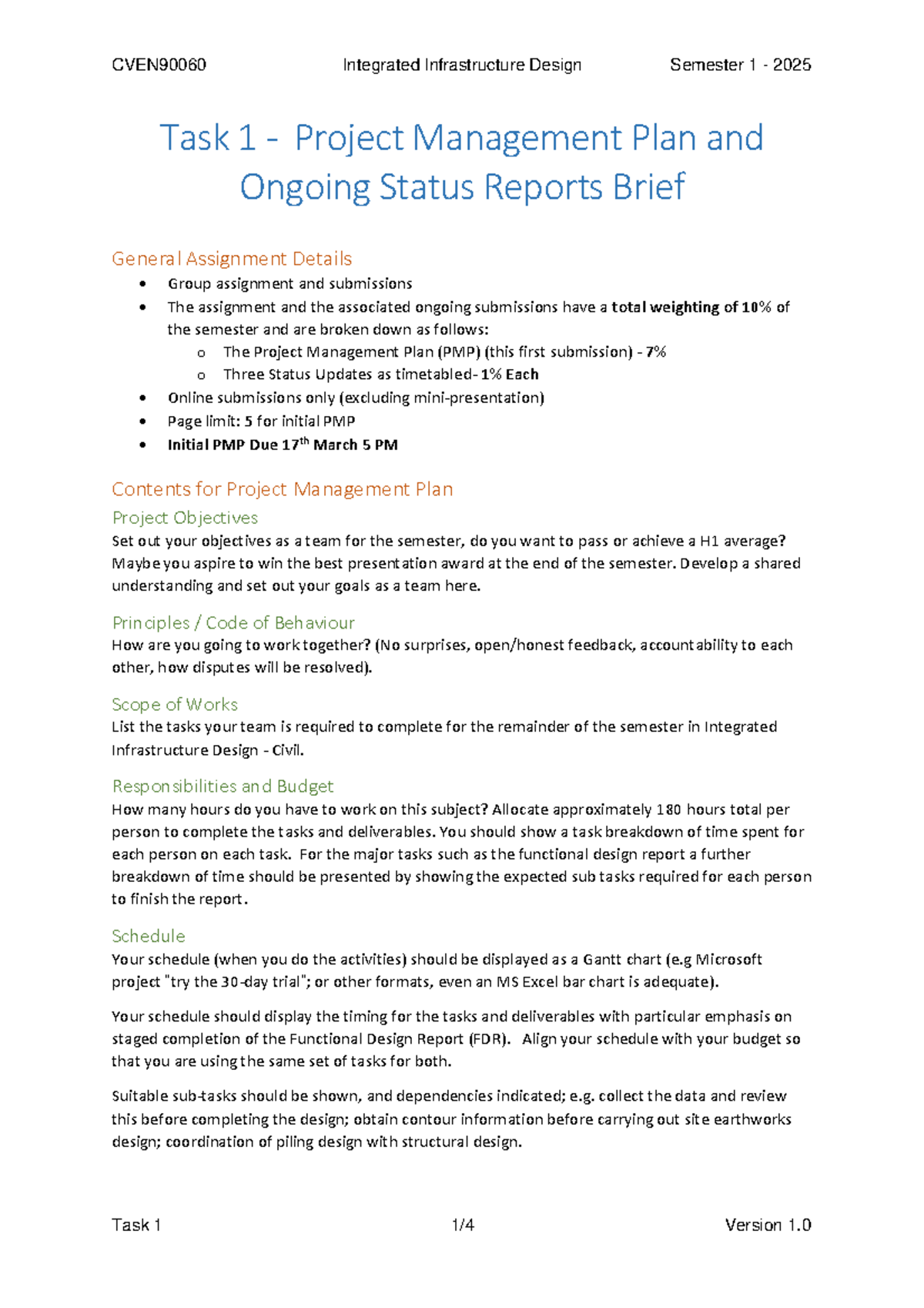 CVEN90060 Integrated Infrastructure Design S1 2025 Project Management ...