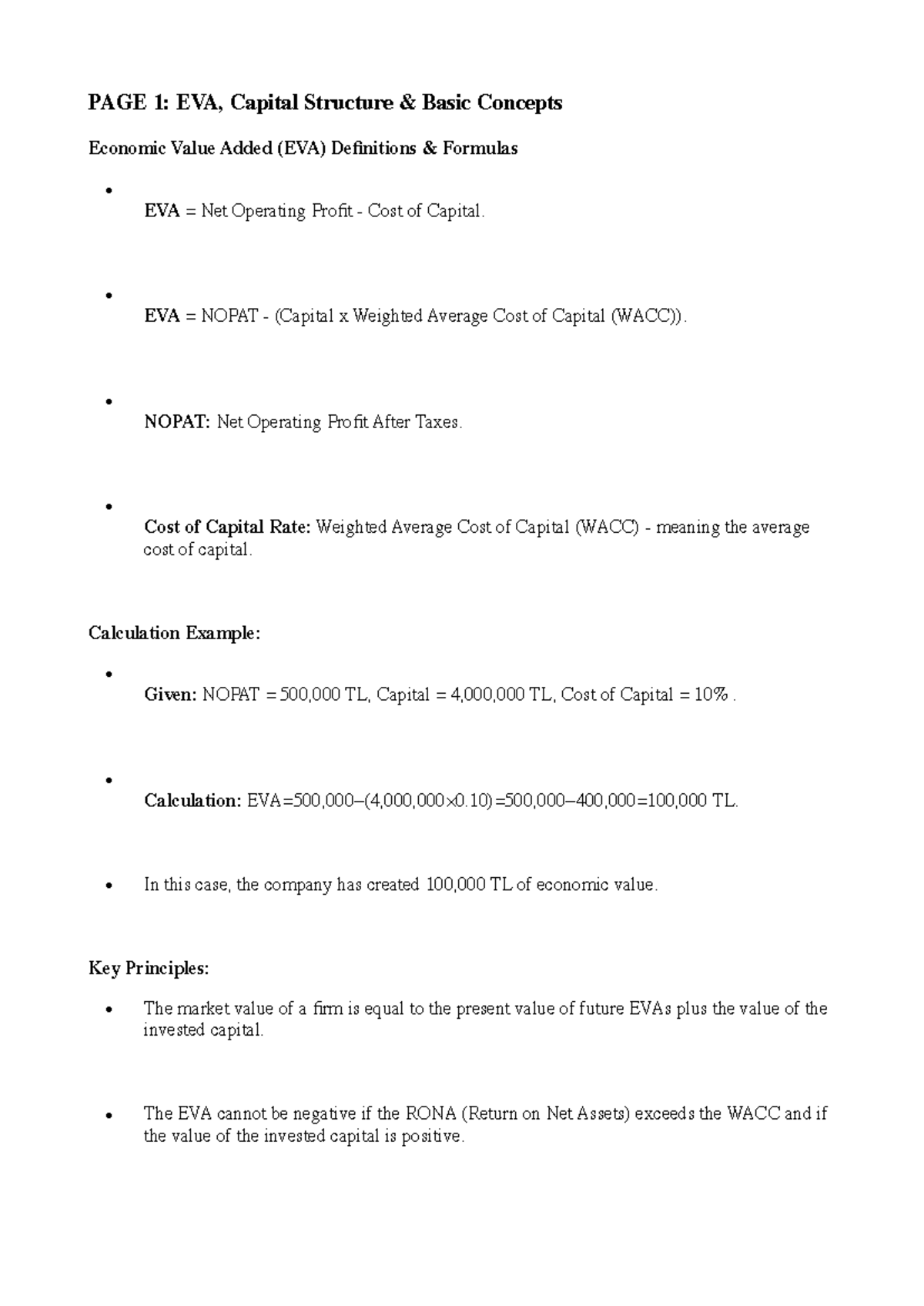VBM Exam Notes: Economic Value Added (EVA) & Capital Structure Concepts ...