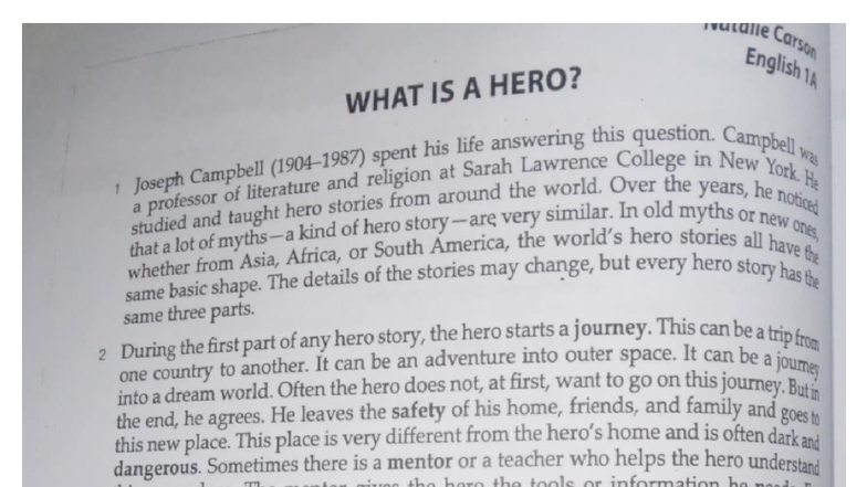 English 1A Essay Notes: Understanding the Hero's Journey - Studocu