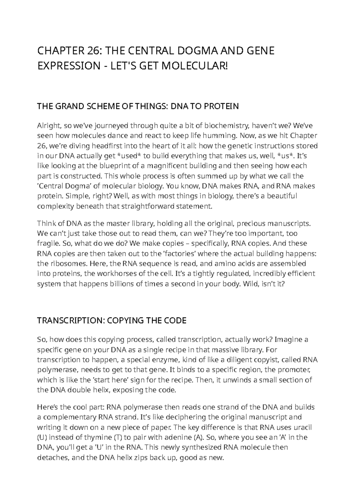 Biochemistry CH26: The Central Dogma & Gene Expression Review - Studocu