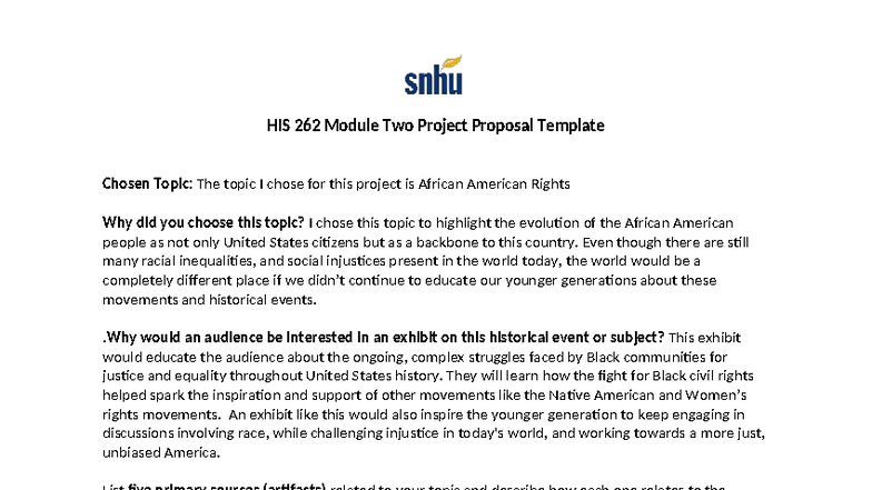 HIS 262 Module Two Project Proposal: African American Rights - Studocu