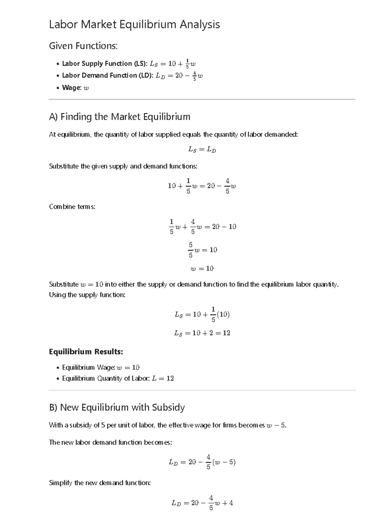 Labor Market Equilibrium Analysis: Ej2PS1 Solved Exercises - Studocu