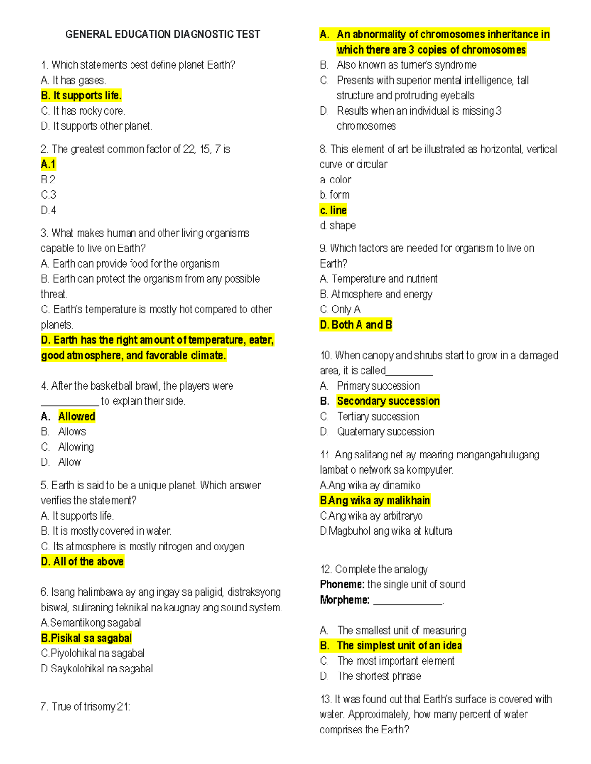 General Education Diagnostic Test: 200 Essential Items for Mastery ...