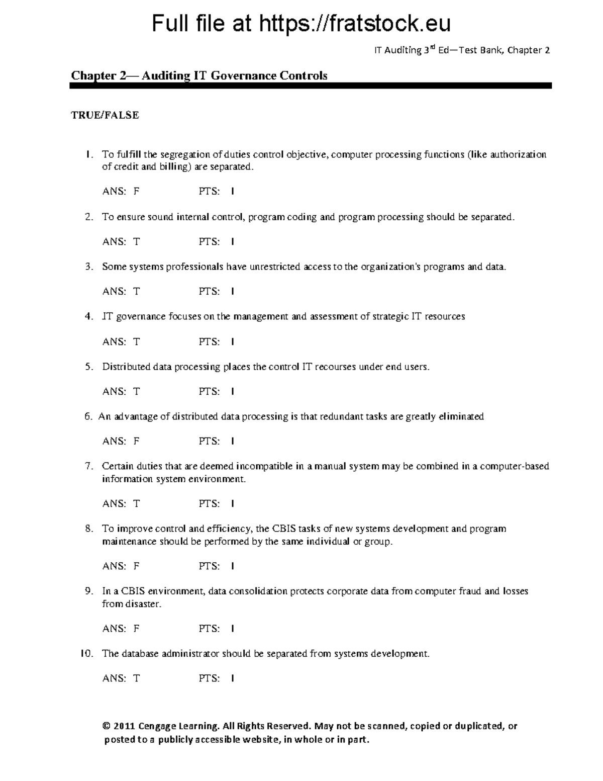 C2 - IT Audit Hall TB 3rd Ed: Chapter 2 - IT Governance Controls ...