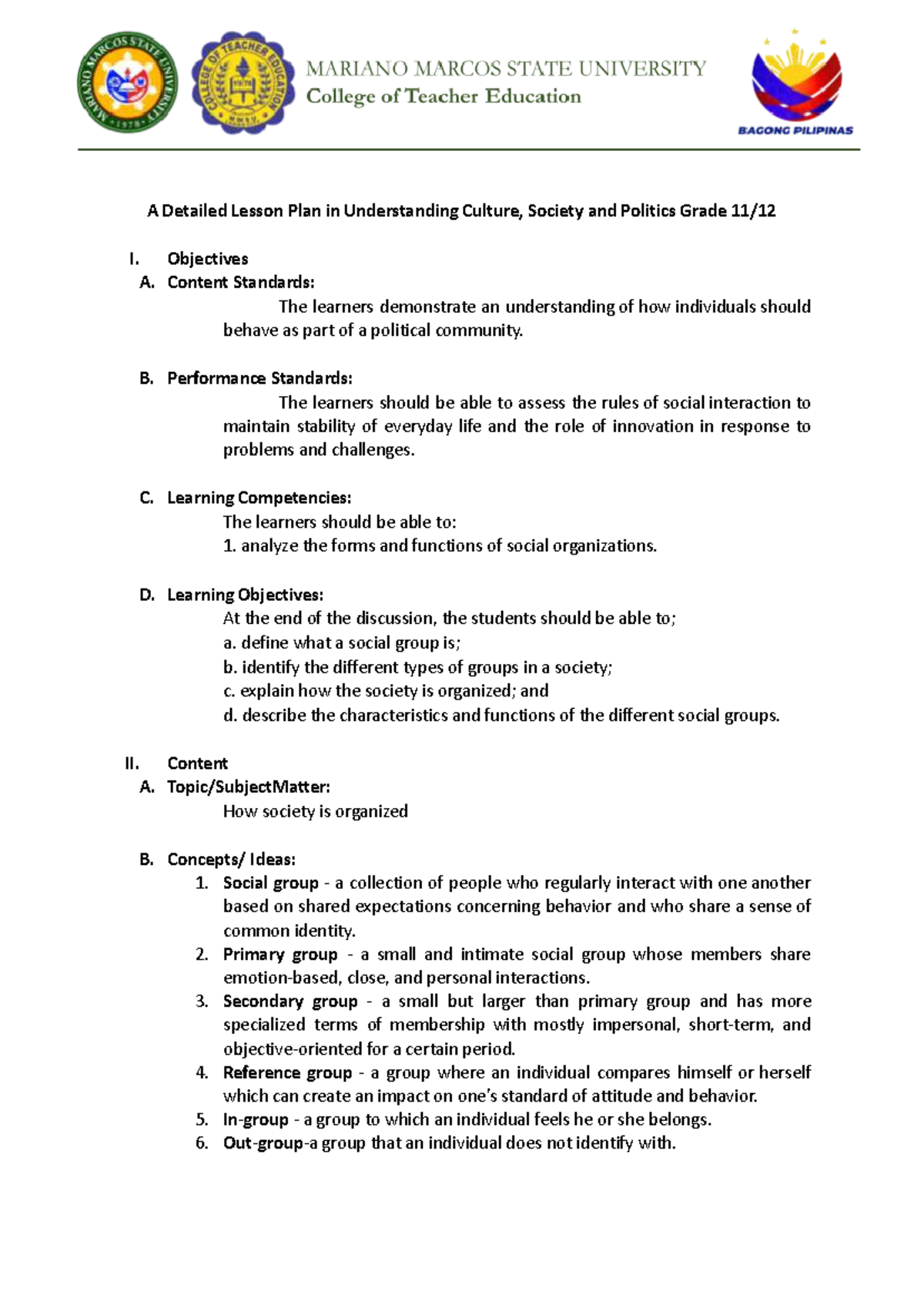 726950484 UCSP 1 2 Detailed Lesson Plan on Social Group Dynamics - Studocu