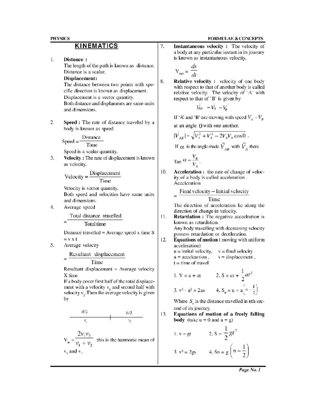 PHYSICS 101: Kinematics - Key Concepts and Derivations - Studocu