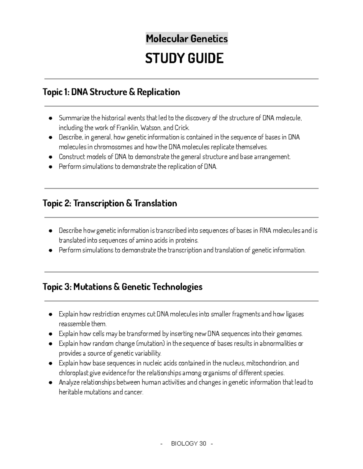 Molecular Genetics Study Guide: DNA Structure, Replication & More ...