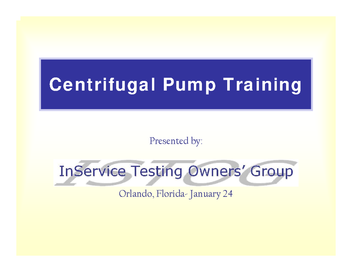 Centrifugal Pump Training - Course Overview and Fundamentals - Studocu