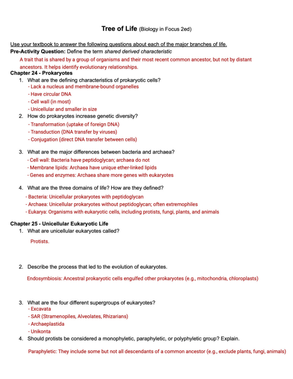 Tree of Life: Major Branches of Life - Biology in Focus 2ed - Studocu