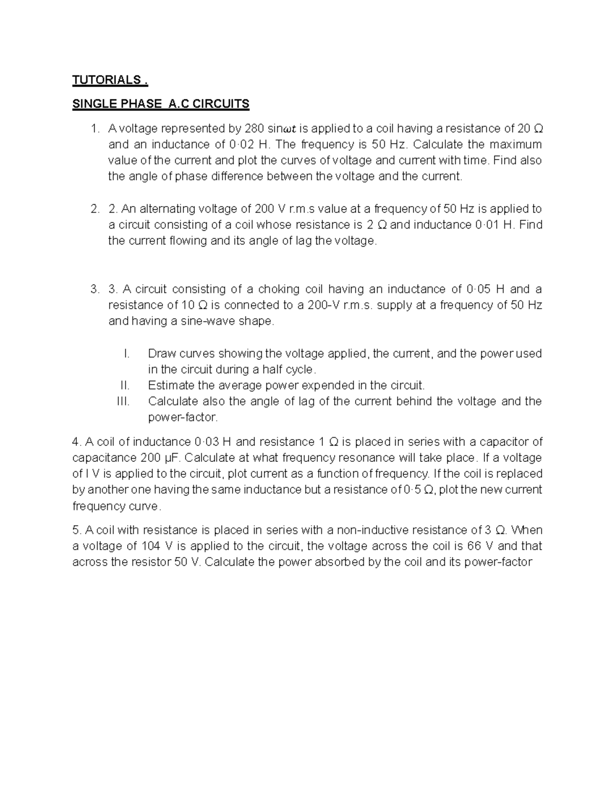 AC Circuits Tutorial: Single Phase Analysis and Calculations - Studocu