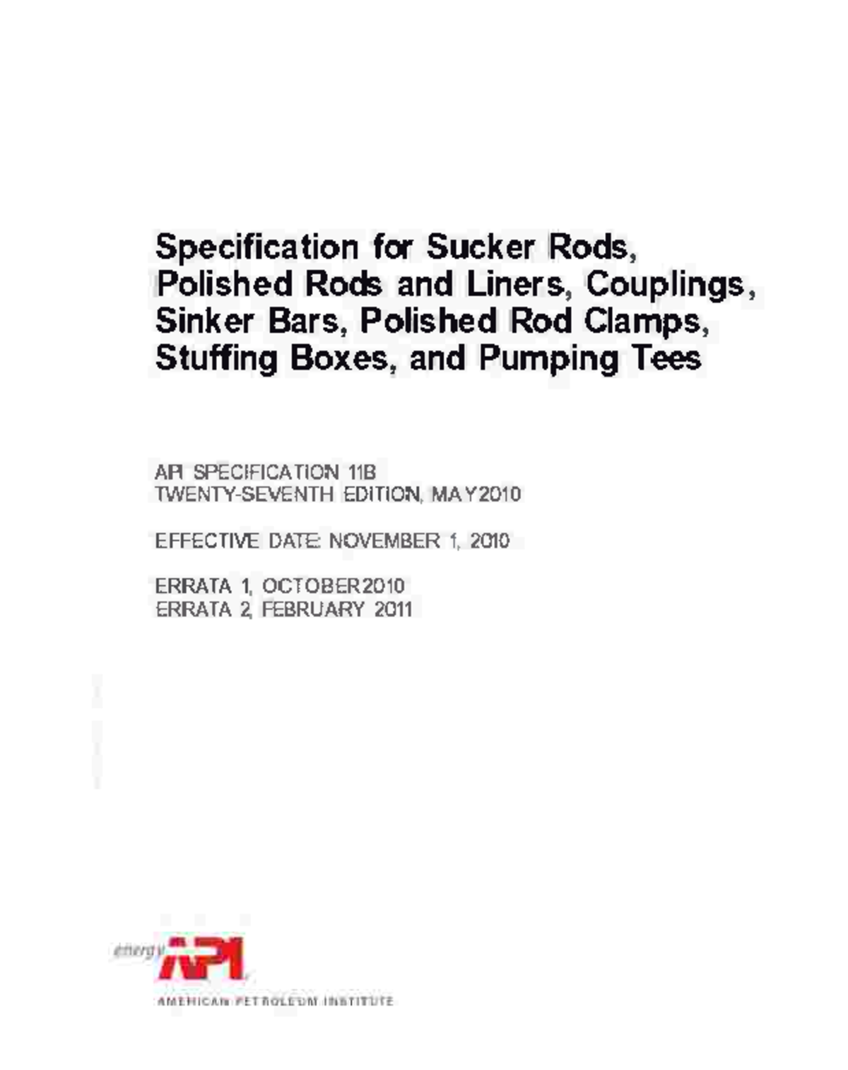 API SPEC 11B: Specification for Pumping Rods and Accessories - Studocu