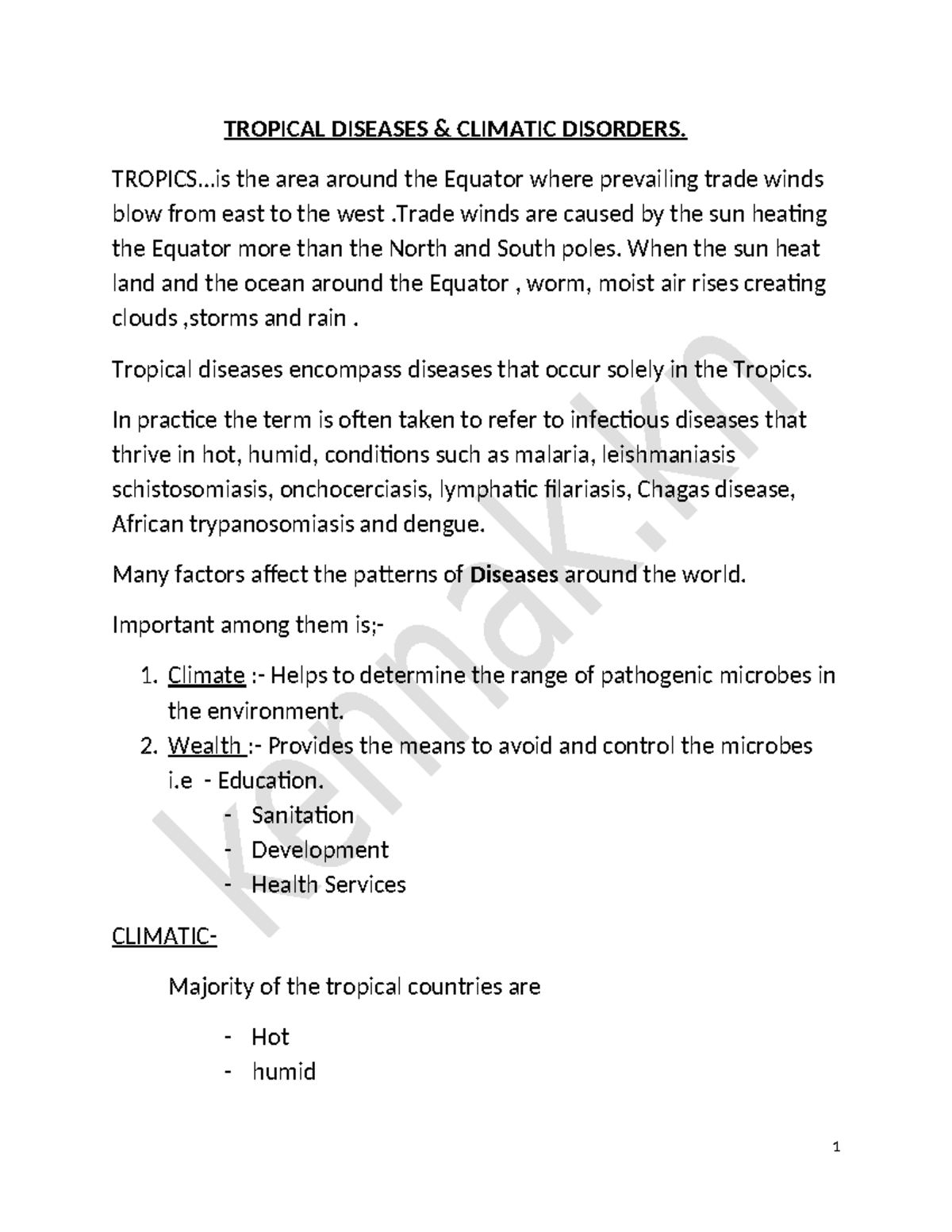 Tropical Diseases Lecture Notes Climate Wealth And Health Impacts