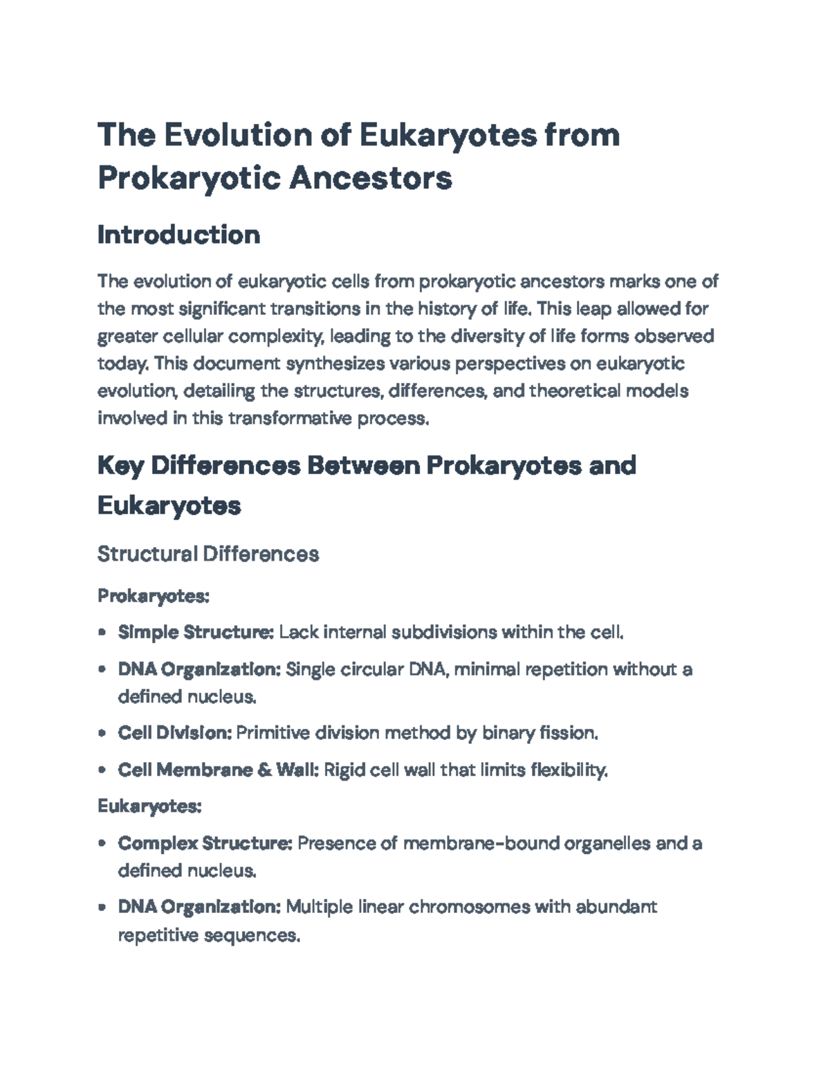 Eukaryotic Evolution: From Prokaryotic Ancestors to Complex Life - Studocu