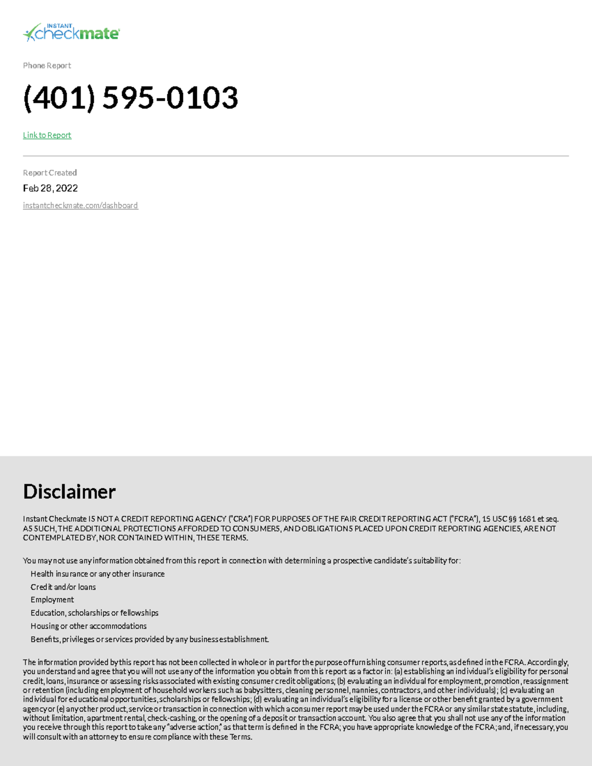 Checkmate Report - Instant Checkmate Phone Report Overview - Studocu