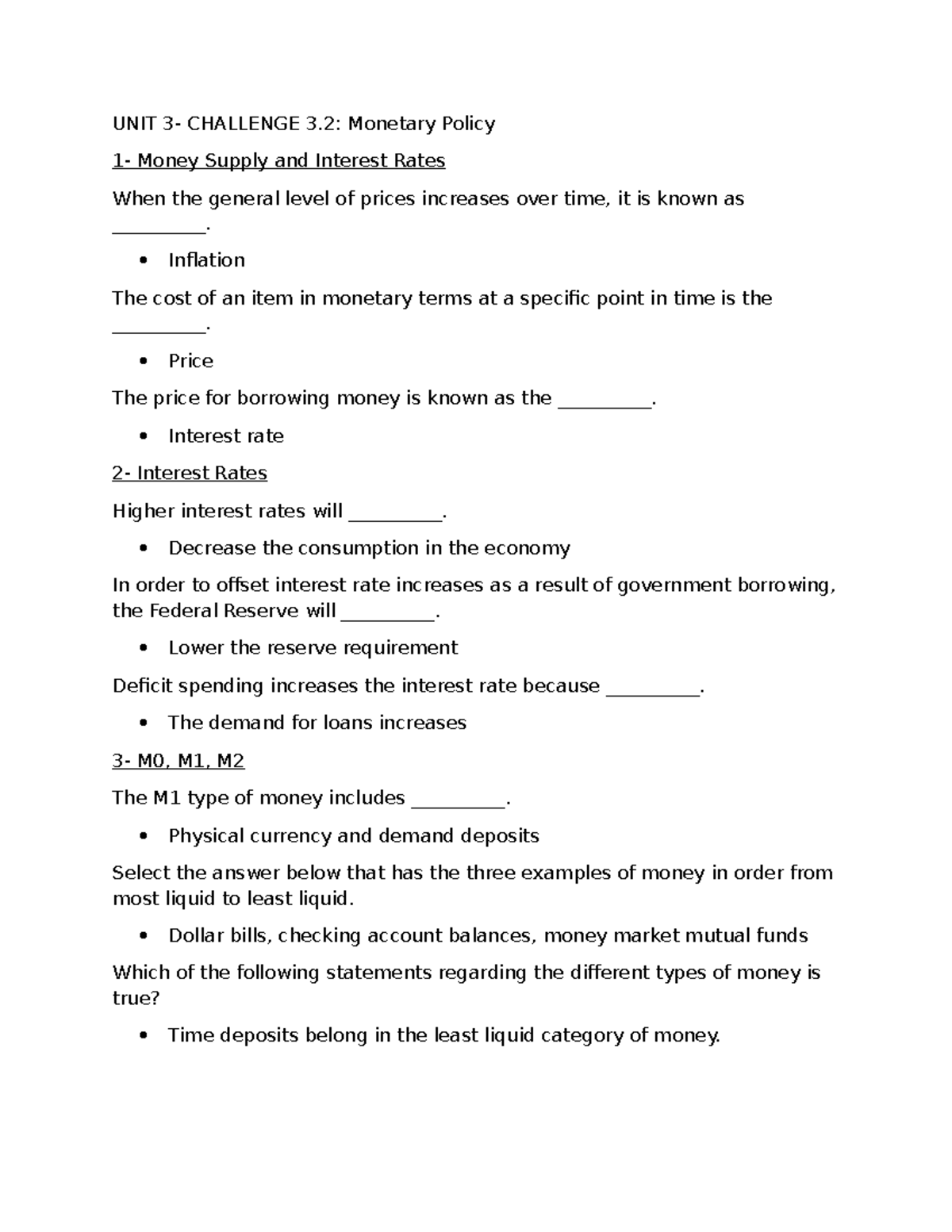 UNIT 3 - Challenge 3.2: Understanding Monetary Policy Concepts - Studocu