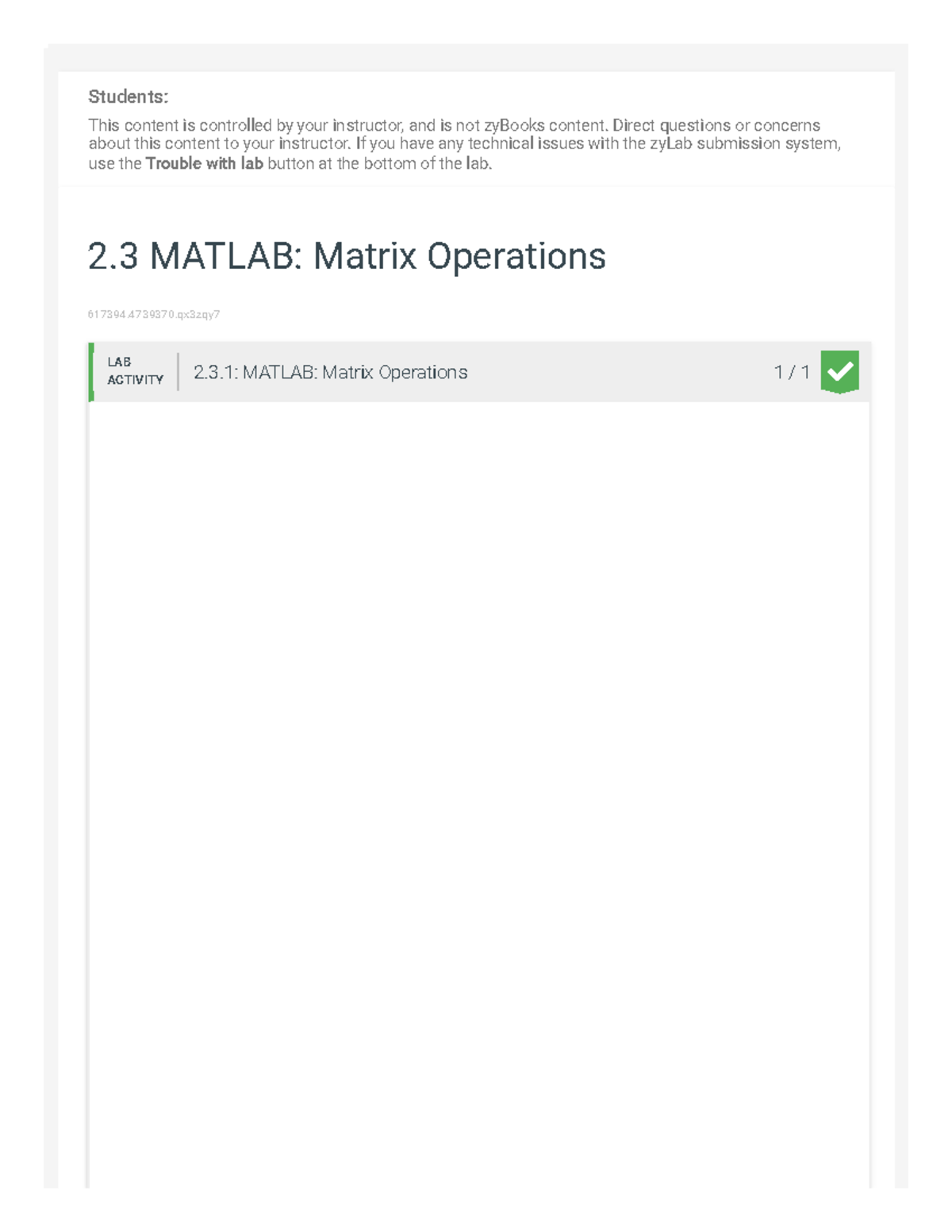 MATLAB LAB Activity 2.3: Matrix Operations & Calculations - Studocu