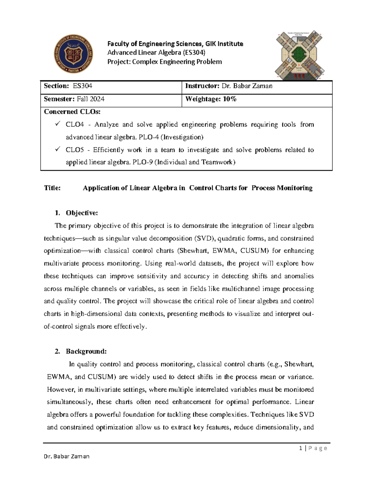 Complex Engineering Problem ES304 20242025 - Advanced Linear Algebra ...