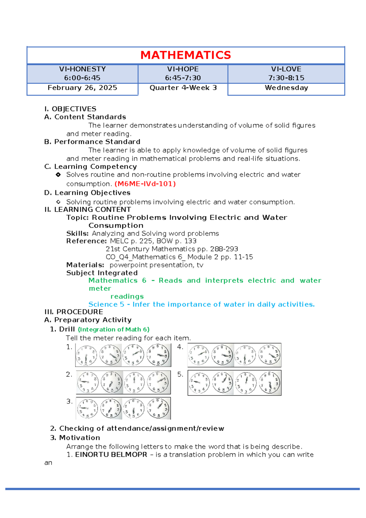 MATH 6 Q4 Week 3 Lesson on Electric & Water Meter Reading - Studocu