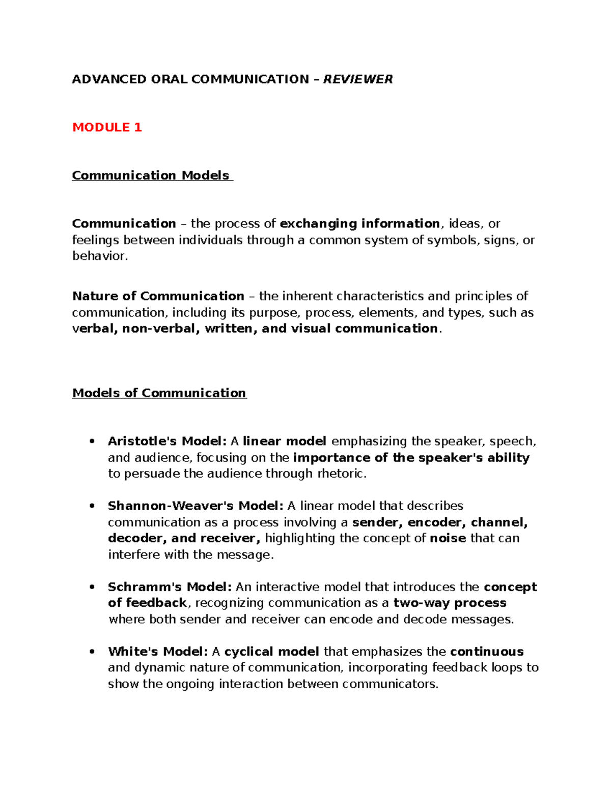Advanced ORAL COMM Reviewer - ADVANCED ORAL COMMUNICATION – REVIEWER ...