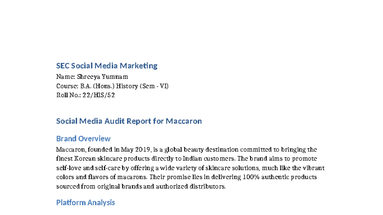 B.A. (Hons.) History - Social Media Audit Report for Maccaron - Studocu