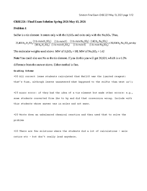 CHBE221 Exam1 SP20 solutions - CHBE 221 Spring 2020 Exam 1 Solutions 1) (20 points) a. (6 points ...