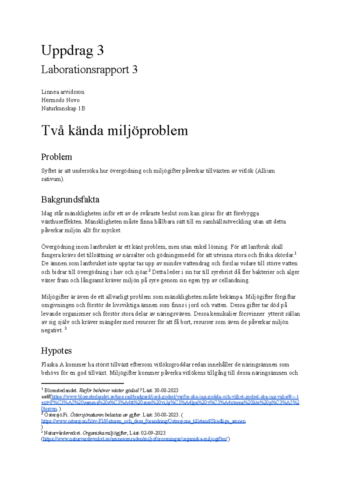 Nk1b Lab3 Linnea Arvidsson - Uppdrag 3 Laborationsrapport 3 Linnea ...
